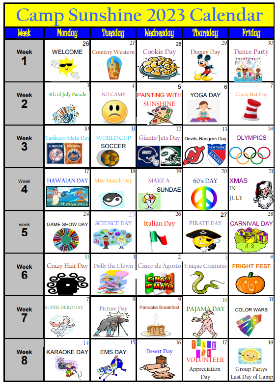 Schedules – Camp Sunshine and Snowflake