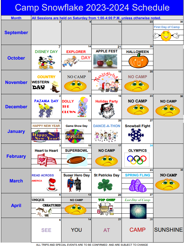 Schedules – Camp Sunshine and Snowflake